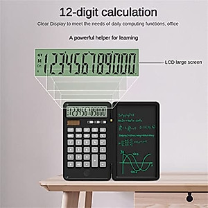 AIWE7D Small Calculator with Writing Tablet 12-Digit Portable Calculators with Stylus Electronic Drawing Board with Foldable Cover for Student Finance and Office [BK]