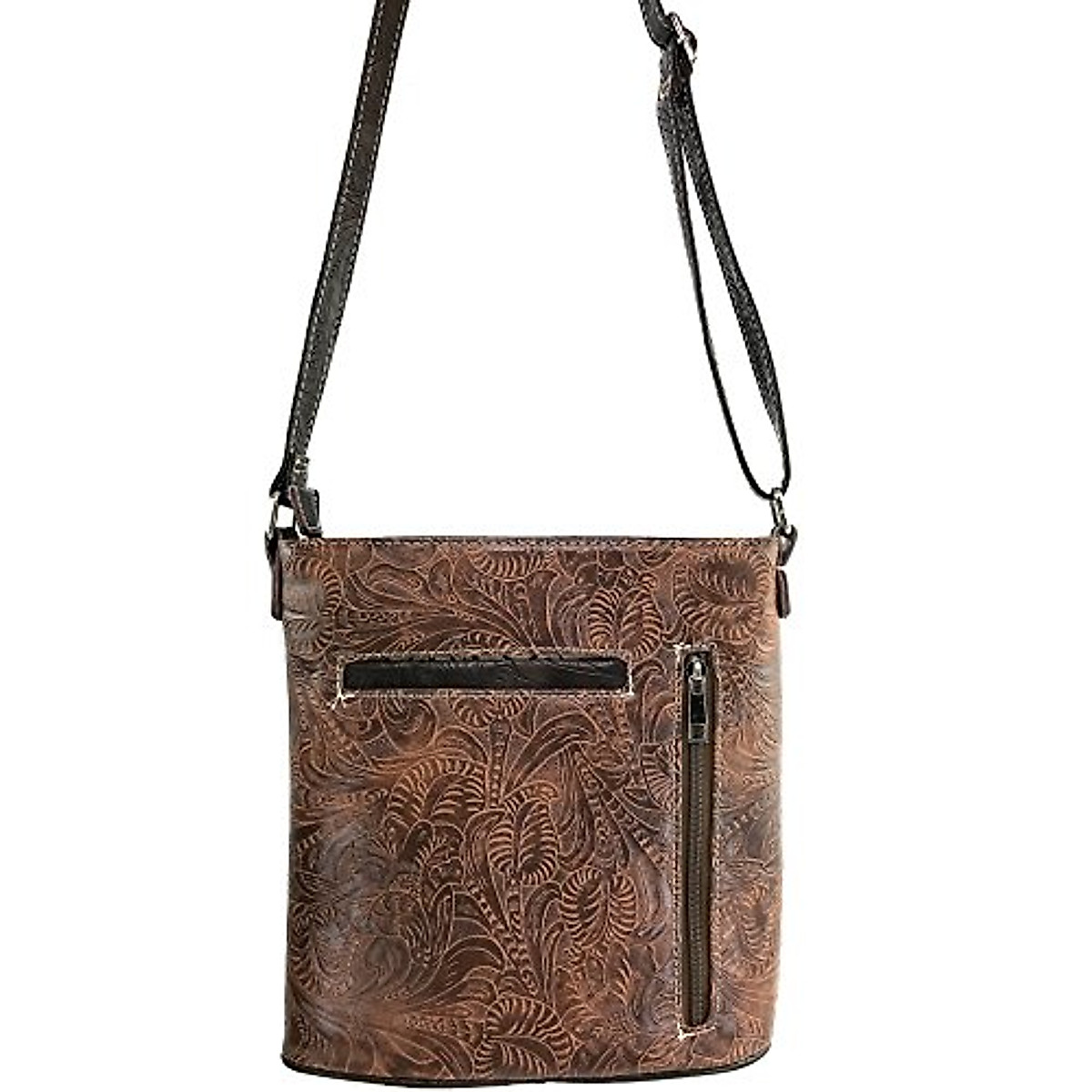 Justin West Turquoise Stone Concho Feathers Western Tooled Studs Concealed Carry Handbag Purse (Brown Messenger Only)