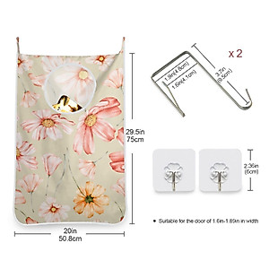 QwThum Hanging Laundry Bag Over The Door Hamper Bag Space Saving Family Dirty Clothes Organizer Hampers for Shower Apartment Bedroom Camping Rv Flower 1Pcs