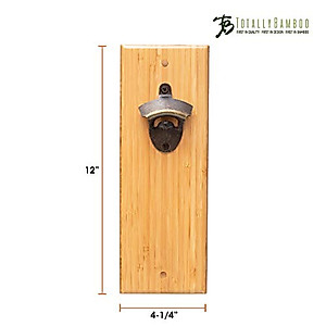 Totally Bamboo Wall Mounted Bottle Opener with Magnetic Cap Catcher
