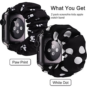 [2 Pack] Scrunchie Band Compatible with Kids Apple Watch Band 38mm 40mm 41mm & 42mm 44mm 45mm,Cute Printed Elastic Solo Loop Bands for iWatch Series 9/8/7/6/5/4/3/SE/SE2/Ultra 2/Ultra,Boys & Girls