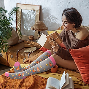 4 Pairs Funny Animal Knee Socks Novelty Animal Lovers Gifts Warm Horse Sloth Chicken Stockings for Women Men Girls (Chicken)