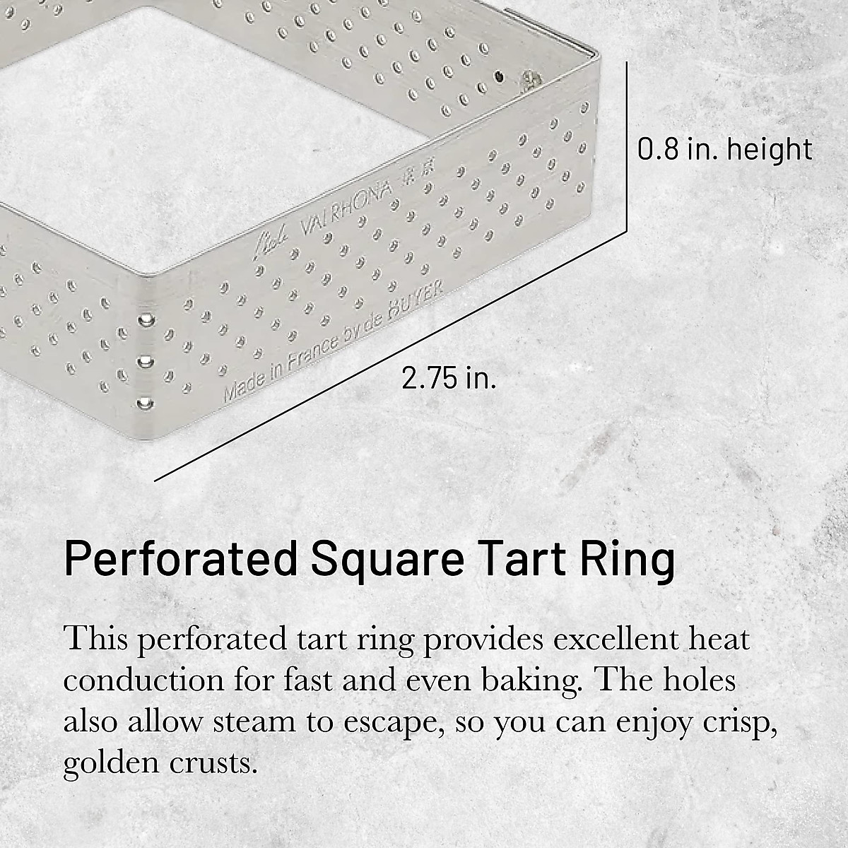 de Buyer Perforated Square Tart Ring - L: 2.75” x H: 0.8” - Perfect for Baking Beautifully Crisp Tarts - Easy to Use & Clean - Made in France