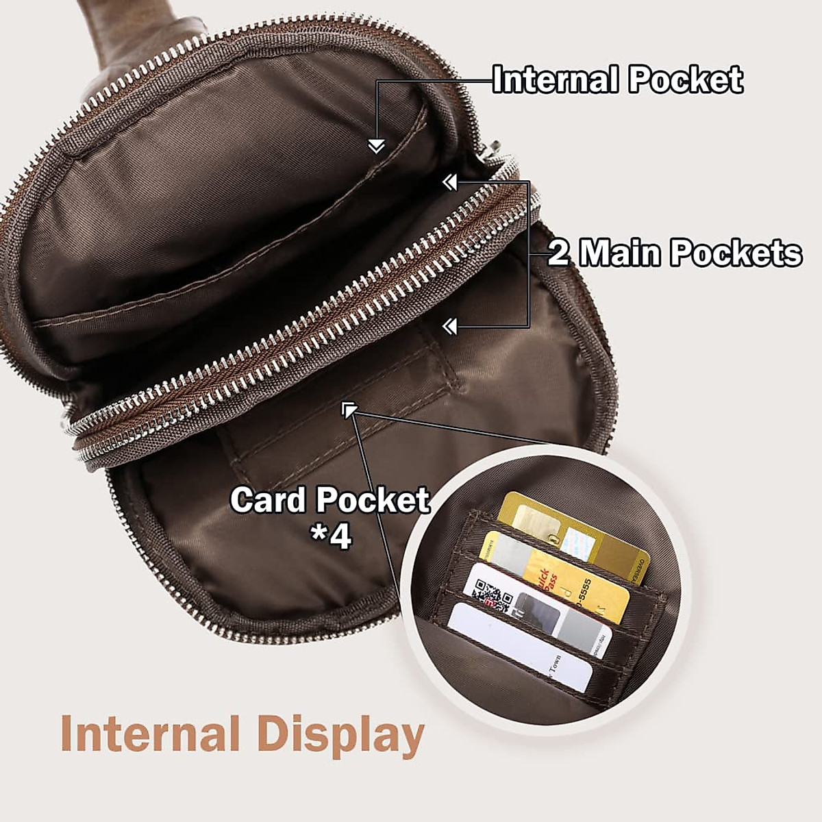INICAT Small Sling Bag Fanny Packs Crossbody Bags with Coin Purse Gifts for Women Men （Large Version02-026 brown）