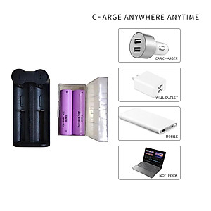 Universal Smart 2 Slots 18650 Battery Charger Set,3500mAh Rechargeable Flat-top Battery for Led Flashlights, Cameras, Headlamps, Doorbells,Toys-2Pack