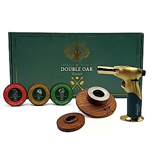 Cocktail Smoker Kit with Torch by Double Oak Essentials - 3 Flavors of Wood Chips and Butane Torch Included (Butane Sold Separately) - Whiskey Gifts for Men - Whiskey Smoker