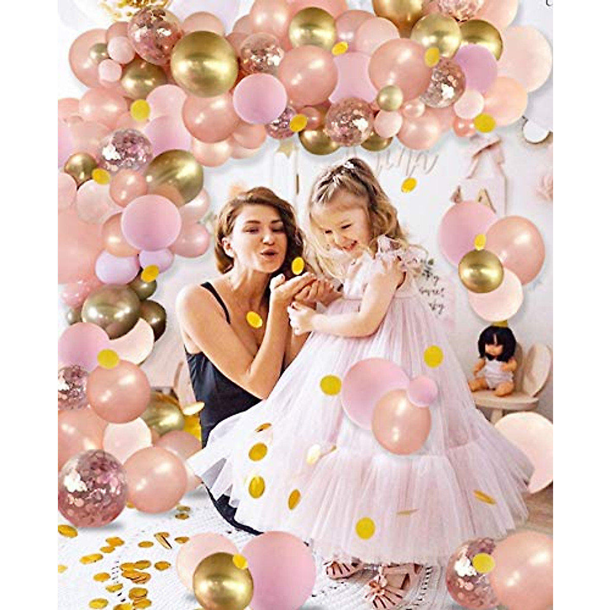 130pcs Rose Gold Balloons with Paper Tassel, Rose Gold Ballon Garland Balloons Kit, Baby Shower Birthday Graduation Anniversary Engagement Bachelorette Balloons Party Decorations for Women Girls