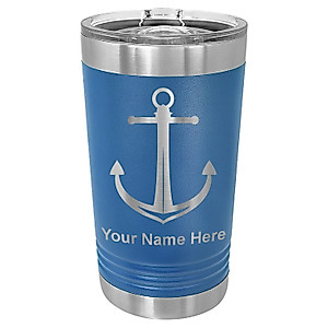 LaserGram 16oz Vacuum Insulated Pint Tumbler, Boat Anchor, Personalized Engraving Included (Dark Blue)