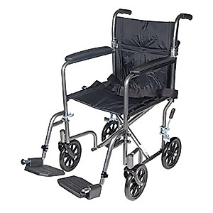 Drive Medical TR37E-SV Lightweight Folding Transport Wheelchair with Swing-Away Footrest, Silver
