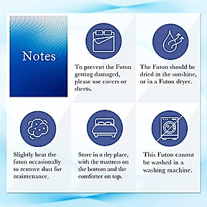 FULI Japanese Futon Mattress, 100% Cotton, Foldable & Portable Floor Lounger Bed, Roll Up Sleeping Pad, Shikibuton, Made in Japan (White, Twin)