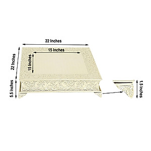 Efavormart 22” Gold Square Embossed Metal Cake Plateau Stand Riser Wedding Birthday Party Dessert Cake Pedestal Display Plate