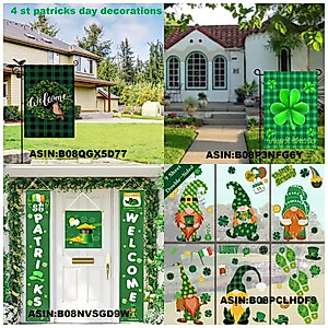 WENWELL Happy St Patricks Day House Garden Flags,Shamrock Buffalo Check Plaid Rustic Burlap Yard Sign Decorations,Spring Banners for Outdoor 12 x 18 Inch Double Sided (Green)