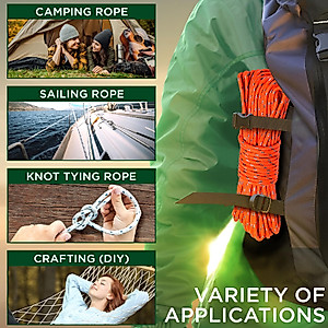 TECEUM Rope – 90 Feet x 1/4 Inch (7mm) – Orange Gray – Strong All-Purpose Utility Rope – Camping, Crafting, Flag Pole, Indoor & Outdoor – Polypropylene Nylon Poly Lightweight Diamond Braided Cord