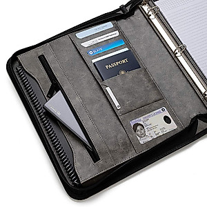 Forevermore Portfolios Padfolio Binder - Professional Faux Leather Travel Organizer Pouch for Tablet, Documents, Presentation Folders, Zipper Closure, Detachable 3-Ring Notepad - Gray