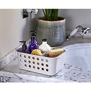 Joseph Joseph EasyStore - Bathroom essentials Storage Basket Organiser with Moveable tray, Ecru, Small