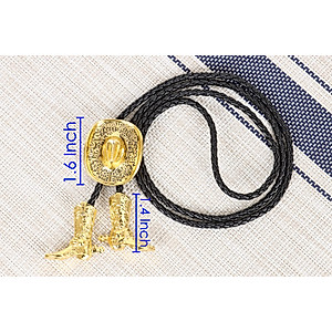Bolo Ties for Men Western - 3D Cowboy Hat Bolo Tie Design with Vintage Cowboy Boots Bolo Tie Western Bolotie Cowboy Bola Tie (Gold Cowboy Hat Tie)