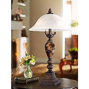 DIRKES Traditional Table Lamp 27" Tall Aged Bronze Marble White Alabaster Glass Dome Shade for Bedroom Living Room Bedside