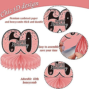 9 Pieces Rose Gold 60th Birthday decorations for Women Pink 60th birthday centerpieces for Tables Decorations Cheers to 60 Years Honeycomb Table Topper Happy 60th Birthday Decorations for Woman Sixty Years Birthday Party