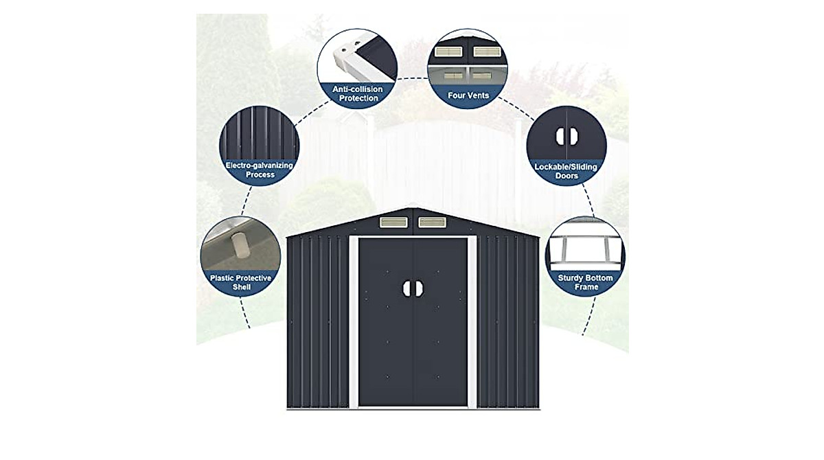 HOGYME 9.1' x 6.3' Metal Storage Shed for Outdoor Use