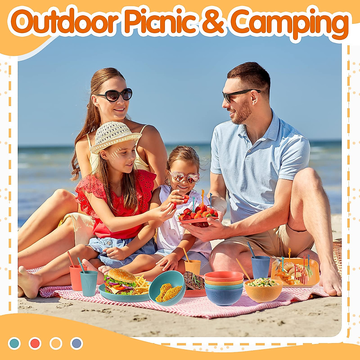 52 Pieces Wheat Straw Dinnerware Set Unbreakable Microwave Dishwasher Safe Plates and Bowls Sets Reusable Wheat Straw Plates Cups Bowls Spoon Knife Fork Straw Cutlery Set for Kitchen Picnic Camping