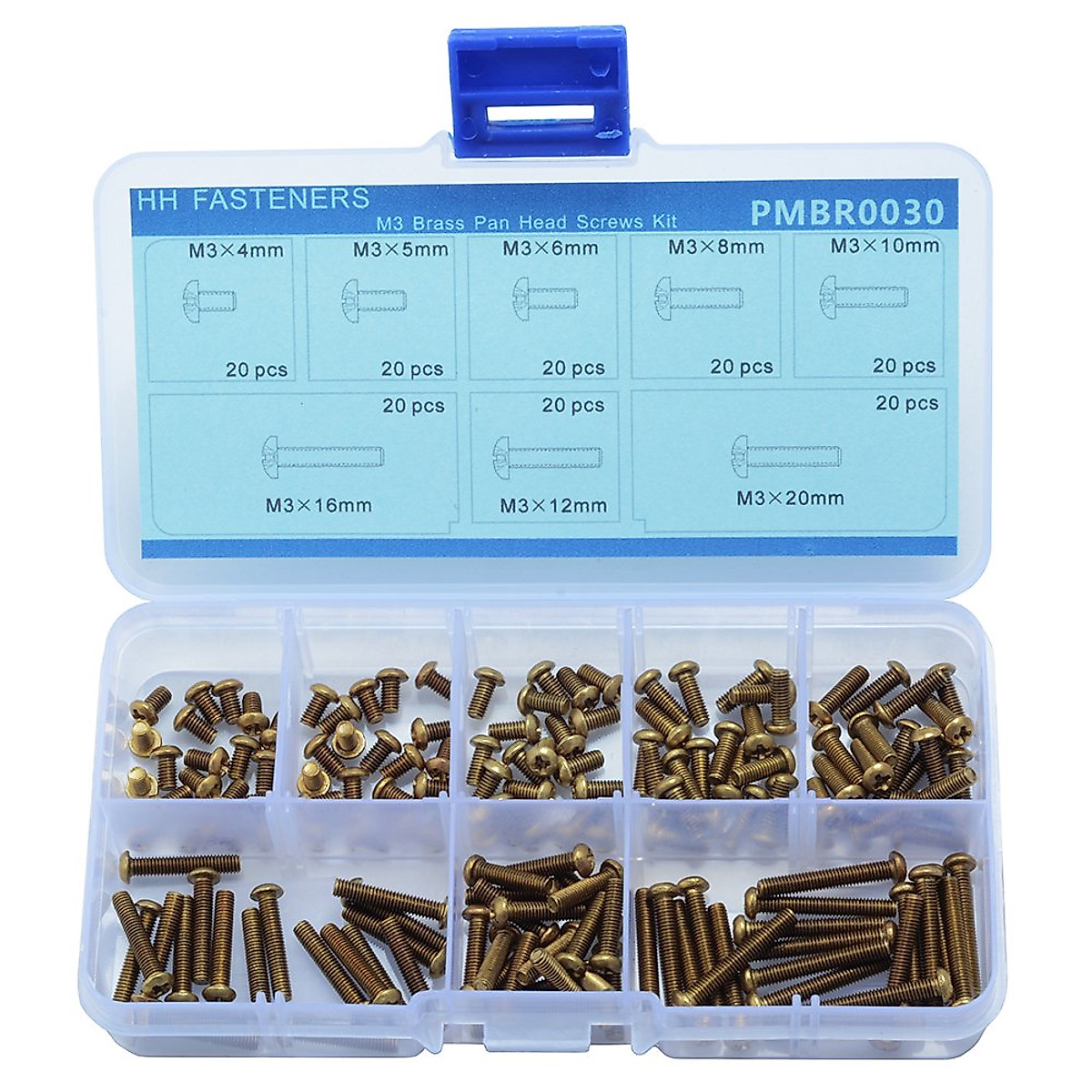 M3 Brass Phillips Pan Head Machine Screws Qty 160-piece Assortmrnt Set,M3x4 M3x5 M3x6 M3x8 M3x10 M3x12 M3x16 M3x20