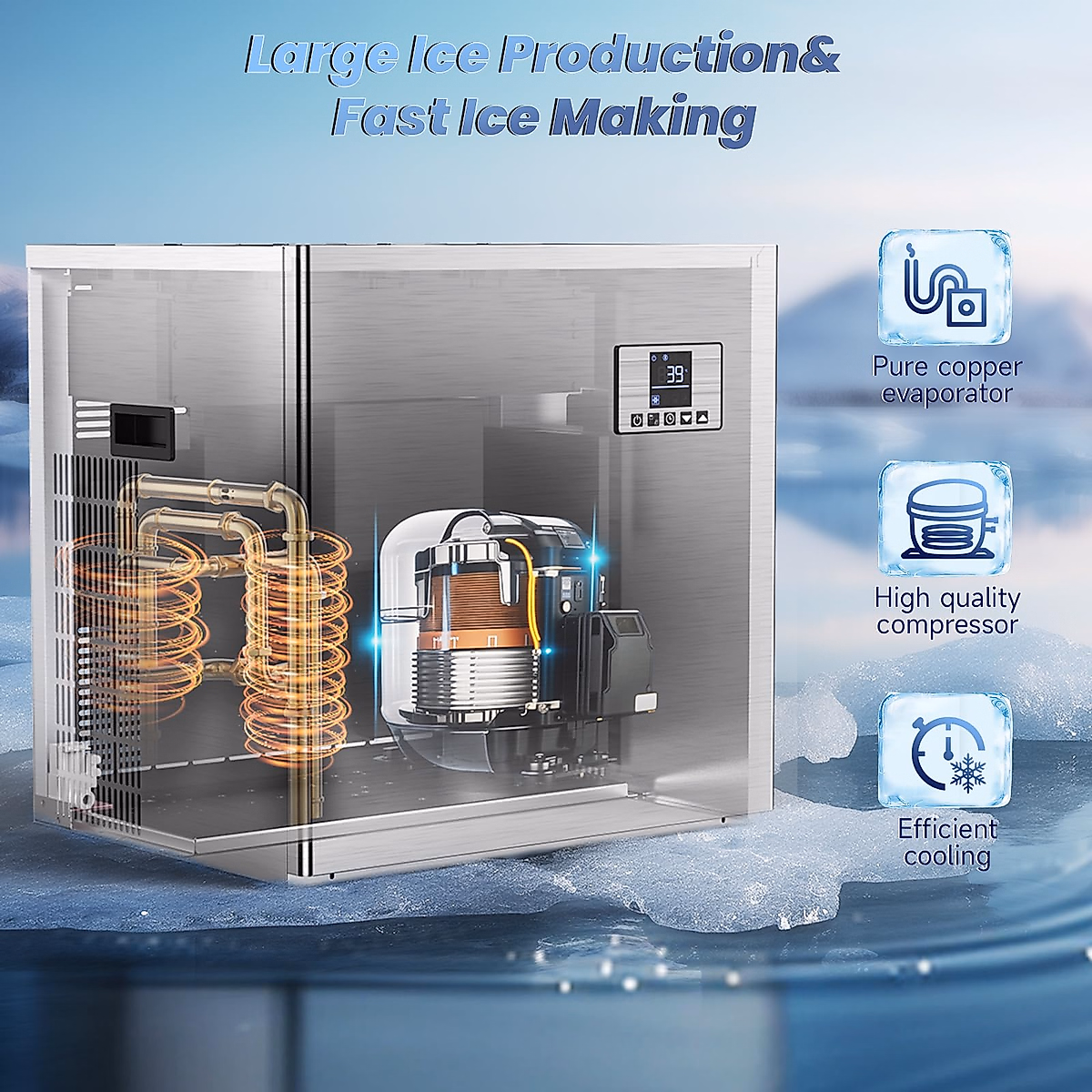 Commercial Ice Maker Machine 650lbs/24h,Large Capacity 400lbs,Industrial Nugget Icemaker with Self Cleaning Function,210 Counts Ice Ready in 4-12 Min,Clear Ice Cube for Cafe,Restaurant,Home