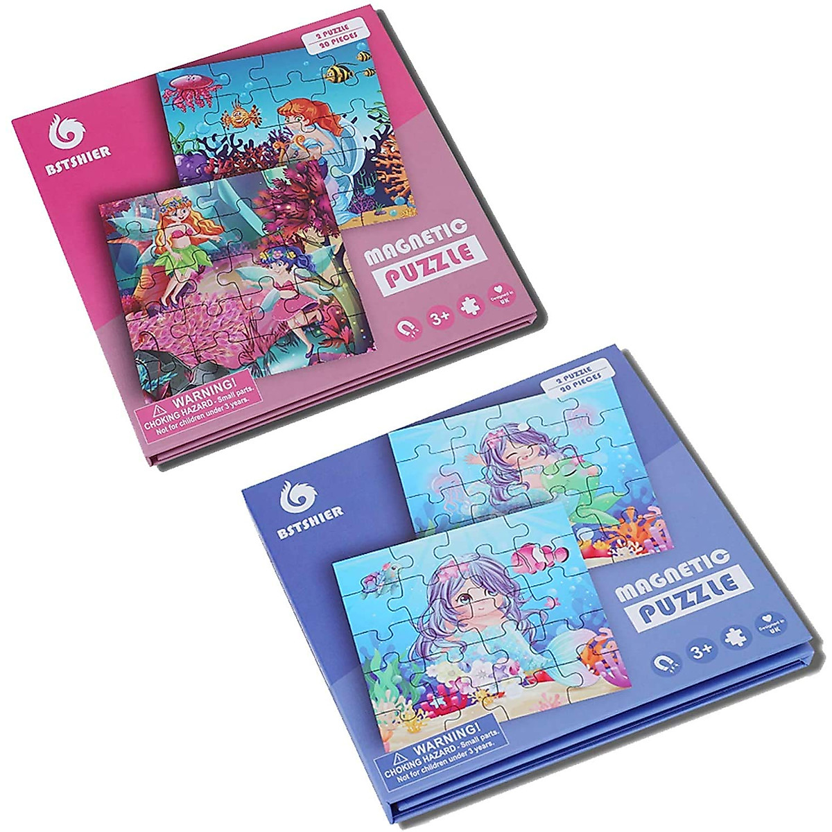 2 Set BST SHIER Magnetic Puzzles for Kids Ages 3 4 5 6, TWO-20 Piece Mermaid Animal Wooden Jigsaw Puzzles Book for Toddlers, Preschool Educational Toys for 3 4 5 6 Year olds Boys and Girls…