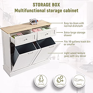 LOUVIXA Tilt Out Trash Can Cabinet Dog Proof with Double Wood Hidden Holder, Kitchen Free Standing Recycling Cabinet（White）