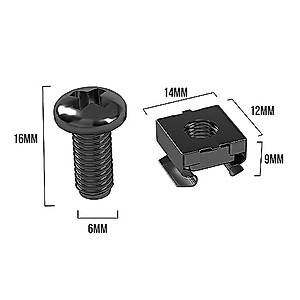 LMS Data M6 Cage Nuts and Screws - Panel Rack Mount Equipment for Rack Mount Server 19x10 inch Cabinet, Patch Panel, Server Shelves Fixing and Installation - Black 20-Pack Rack Screws and Cage Nuts
