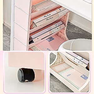 Rolling Book Shelf Organizer Mobile Book Shelf Cart 6 Tier Movable Bookshelf Cart Desk Side Cart for Office Dorm Classroom,Pink,5 Tier
