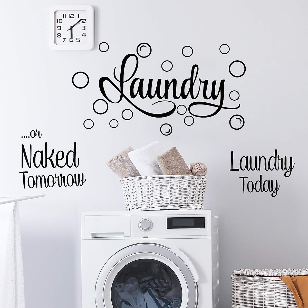 Laundry Room Vinyl Wall Decal Washer Dryer Decals Stickers Laundry Room Decal Quote Bubble Sticker Laundry Today Naked Tomorrow Vinyl Decal Laundry Art Signs Wall Quote Sticker (Black)