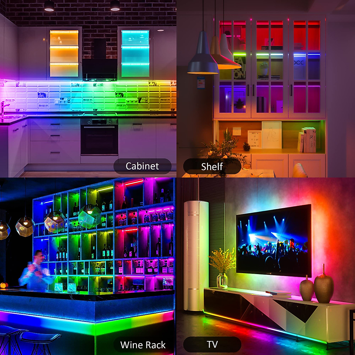 Benreom 3 Pcs RGB Under Cabinet Lights Kit, Smart App and Remote Control Under Cabinet Lighting, Dimmible Under Counter Lights for Kitchen, Plug in LED Lights for Cabinet, Counter, Workbench, Desk