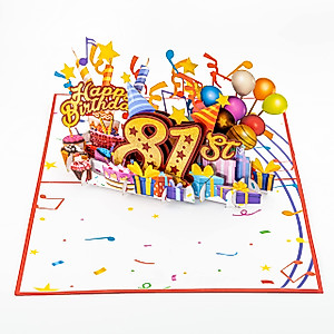 iGifts And Cards Happy 81st Red Birthday 3D Pop Up Greeting Card – Awesome 81 Birthday Card For Woman, Man, Happy Eighty One Birthday Gift For Mom, Dad, Best Wife, Husband Unique Present, 5" X 7"