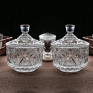 SANHECUN decorative clear glass candy jars crystal sugar bowl with lid set of 2 (Clear, Tableware)