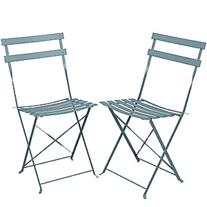 Pyramid Home Decor 2 Piece Outdoor Bistro Chair Set - Foldable Outdoor Chairs Set of 2 - Premium Steel Small Patio Chairs, Blue