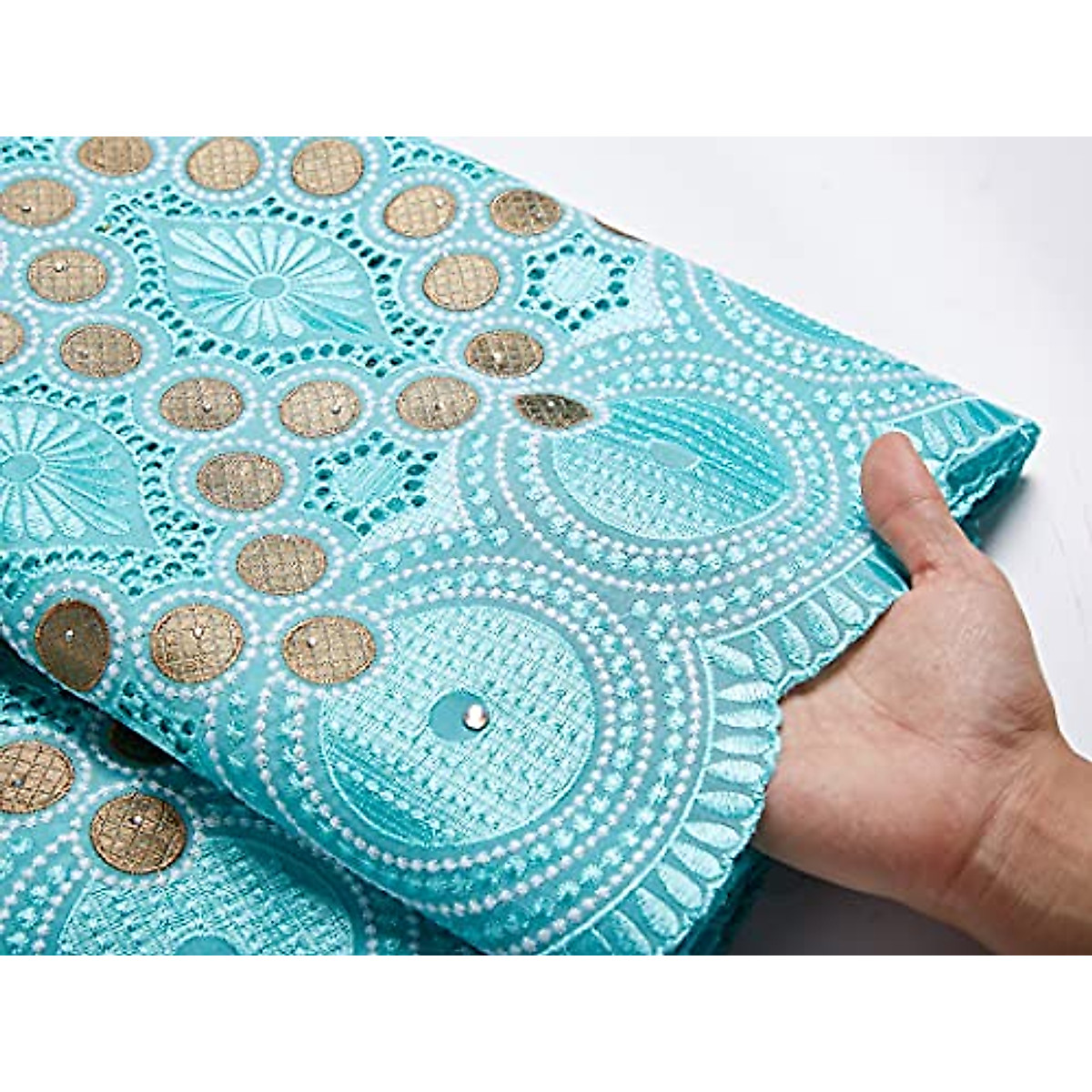 SJD LACE African Lace Fabric 5 Yards, Swiss Voile Tull Lace Fabric Nigerian Mesh Cotton Lace for Wedding Party Dress Sewing (14682)