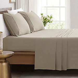 IR Imperial Rooms Beige Full Size Bed Sheets - 4 Pcs Luxury Sheets & Pillowcases for Spa, Hotels, Guest Bedroom & Airbnbs - Brushed Microfiber Full Size Sheets