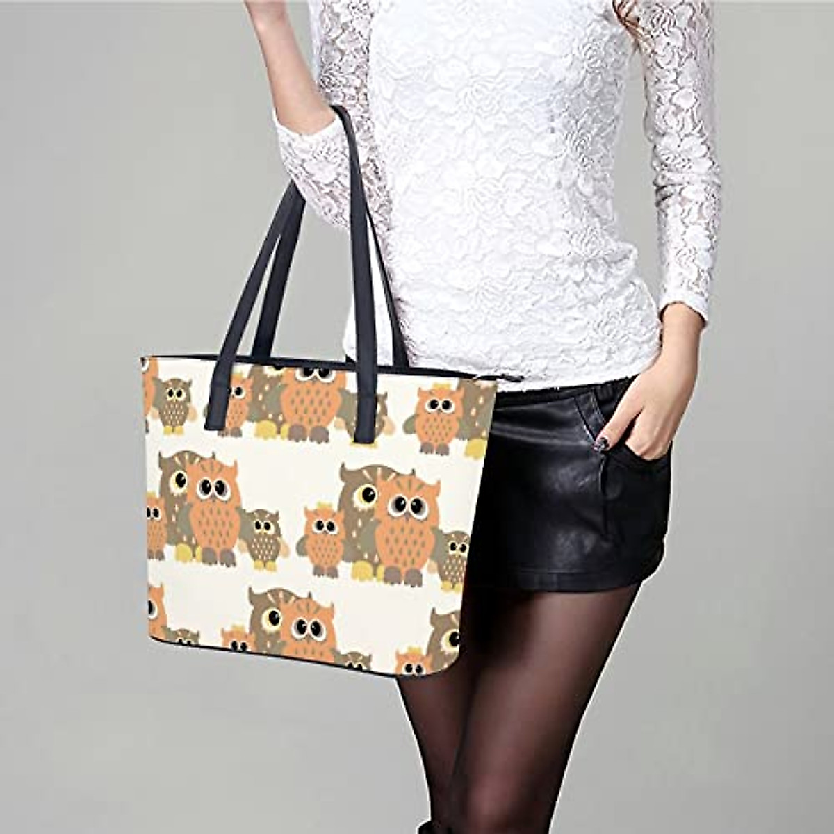 Womens Handbag Owls Leather Tote Bag Top Handle Satchel Bags For Lady