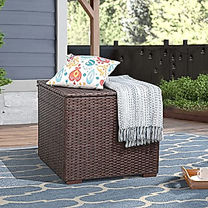 Patiorama 88 Gallon Wicker Deck Box, Indoor/Outdoor Storage Box for Patio Cushions, Gardening Tools and Toys - Resin Rattan Patio Cushion Storage Bin, Brown