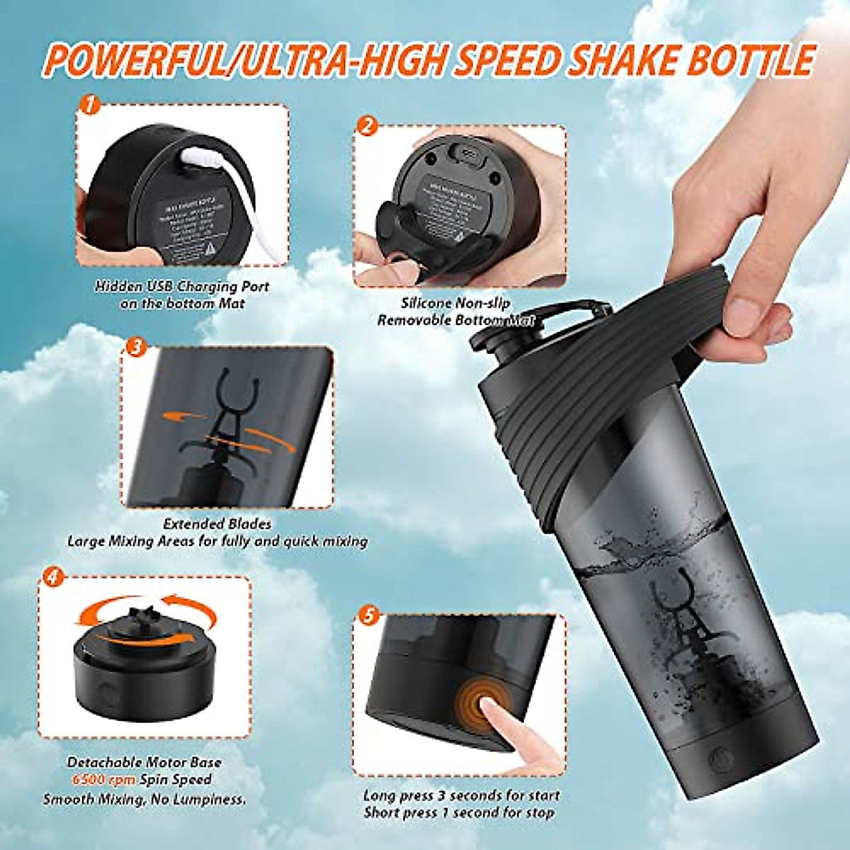 28oz Electric Protein Shaker Bottles, USB Rechargeable Protein Shaker for Protein Mixes Pre Workout Supplement Blender Shaker Protein Bottles Portable Gym Water Bottle Mixer Cup for Coffee Chocolate