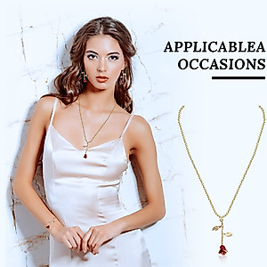 18K Gold Plated Jewelry Set Rose Necklace Bracelet Earrings Personalized Red Rose Flower Necklaces Aesthetic Chain Bracelet Beach Anklets Dangle Hook Earrings for Christmas Gift Girls Teen Women