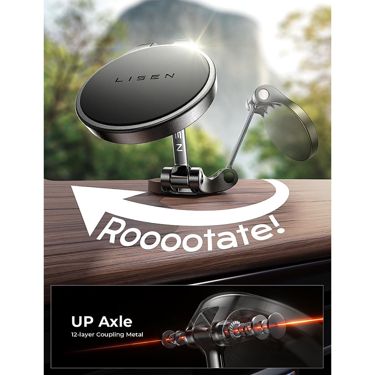 LISEN Strongest Magnetic Car Mount 360° Rotatable Dash Cell Phone Holder Car Hands Free *2