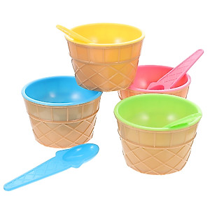 Zerodeko 4 Sets Plastic Dessert Cups with Spoon Reusable Ice Cream Bowls Sundae Cups Yogurt Dessert Bowls Ice Cream Treat Cups for Home Party Supplies Kids Mixing Bowls