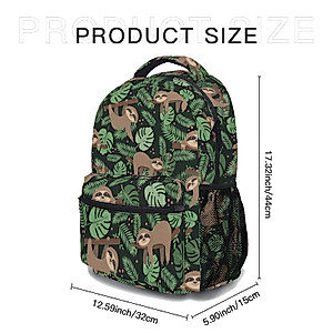 Funny Sloth Backpack Palm Leaves School Shoulder Bag Casual Day Pack Outdoor Durable Bookbag for Girls Boys Teen Work Picnic Travel