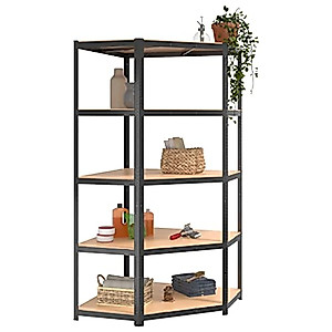 vidaXL 5-Layer Corner Shelf Industrial Shelving Warehouse Workshop Storage Corner Shelf Unit Rack Furniture Anthracite Steel and Engineered Wood
