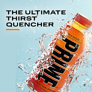 PRIME Hydration ORANGE | Sports Drinks | Electrolyte Enhanced for Ultimate Hydration | 250mg BCAAs | B Vitamins | Antioxidants | 2g Of Sugar | 16.9 Fluid Ounce | 12 Pack