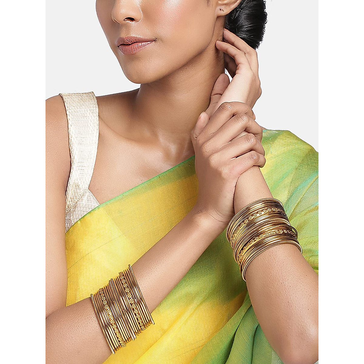 Aheli Stylish Indian Oxidized Bangle Set Ethnic Traditional Bollywood Fashion Wedding Wear Jewelry for Women (Gold_2.8 Inch)