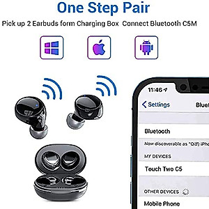 andfive Wireless Earbuds Mini, Bluetooth Headphones with Noise Cancelling Microphone, 5.0 Bluetooth Earbuds in Ear Stereo, Wireless Earphones with USB C Charging Case, Waterproof Headset for Android