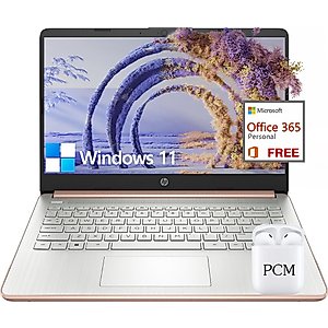 HP Newest Laptop Computer, 14” HD Light PC, Intel Quad-Core Celeron N4120, 8GB DDR4 RAM, 192GB Storage, 1-Year Office 365, Windows 11, Long Battery Life, Webcam, USB-C, Wi-Fi 5, HDMI, Rose Gold, PCM