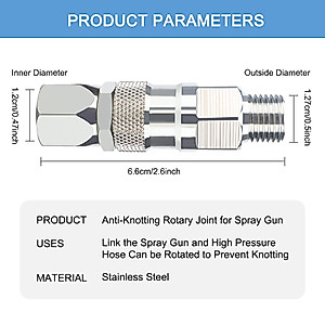 Sprayer Joint 1/4-Inch 360 Degrees Rotate Stainless Steel Airless High Pressure Spray Gun Hose Swivel Joint Connector Accessories for Graco Paint Sprayers Hose